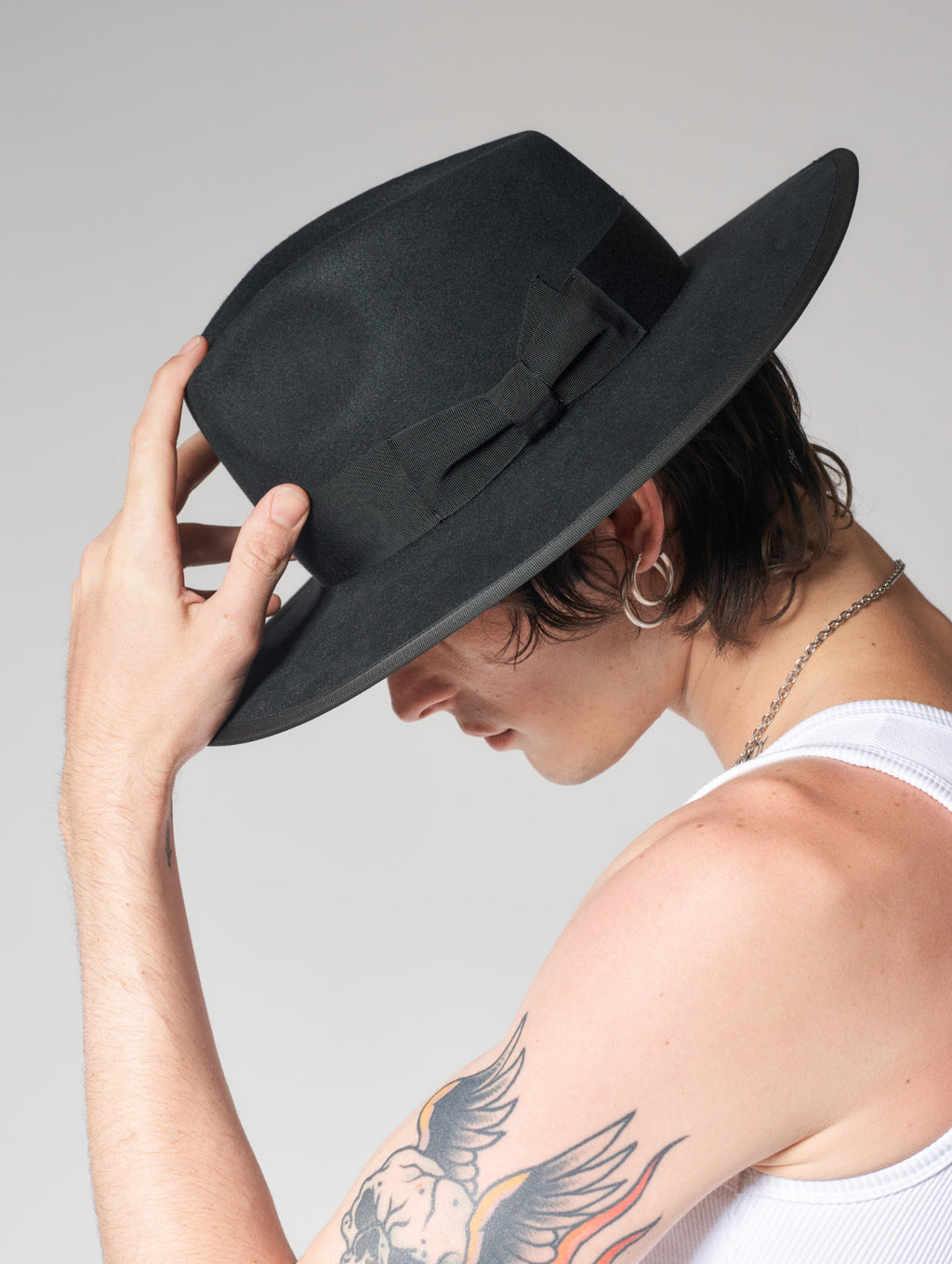 RUDY FEDORA HAT IN BLACK RABBIT FELT